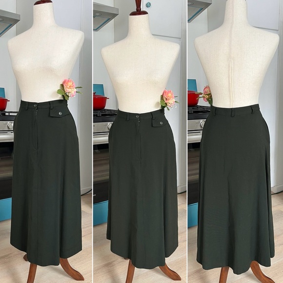 Jones New York | Skirts | Vtg 0 Worsted Wool Army Green Modest Belted ...